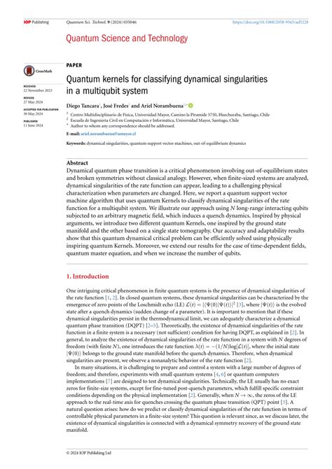Quantum Kernels For Classifying Dynamical Singularities In A Multiqubit System Request Pdf