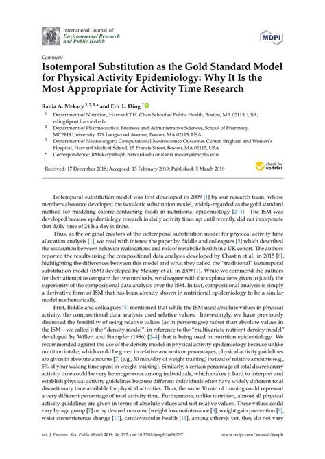 Pdf Isotemporal Substitution As The Gold Standard Model For Physical Activity Epidemiology