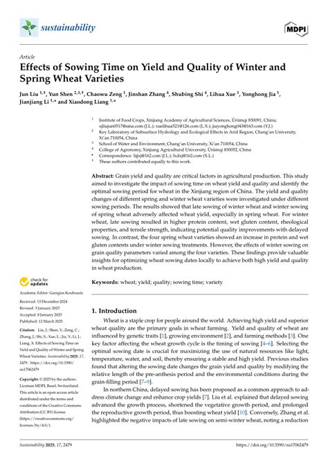 Pdf Effects Of Sowing Time On Yield And Quality Of Winter And Spring