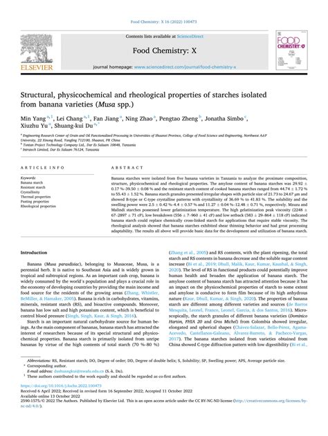 Pdf Structural Physicochemical And Rheological Properties Of Starches Isolated From Banana