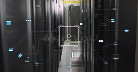 Processing Data Animation Over Server Racks In Data Center Stock Video