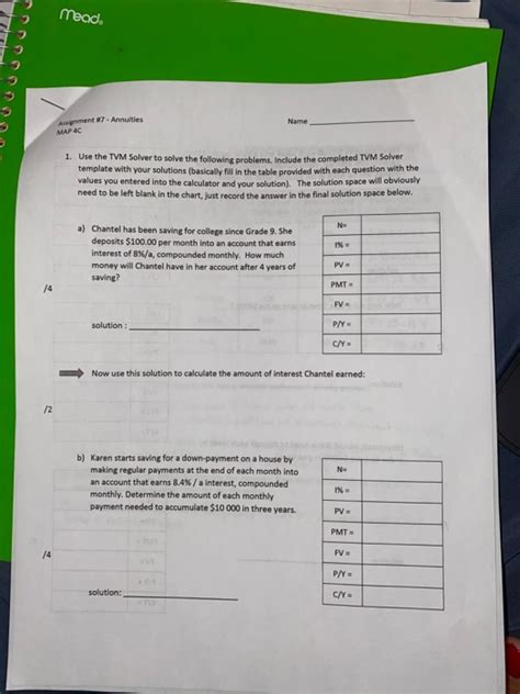 Solved Mead Name Assignment 7 Annuities Map 4c 1 Use The