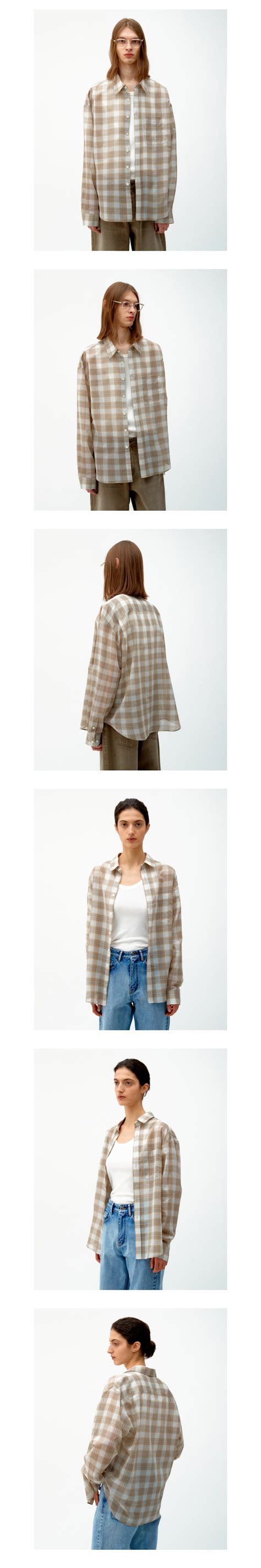 코튼 블렌드 시어 타탄 체크 셔츠 베이지체크 감도 깊은 취향 셀렉트샵 29cm