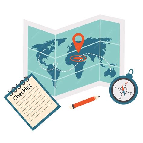 Premium Vector Map And Compass With A Pen And A Checkpoint Icon On It Vector Illustration In
