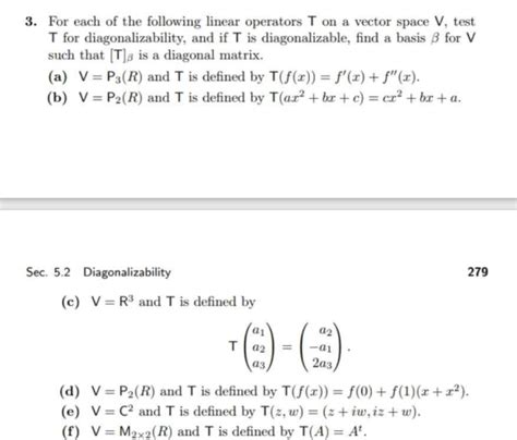 solved for each of the following linear operators t on a