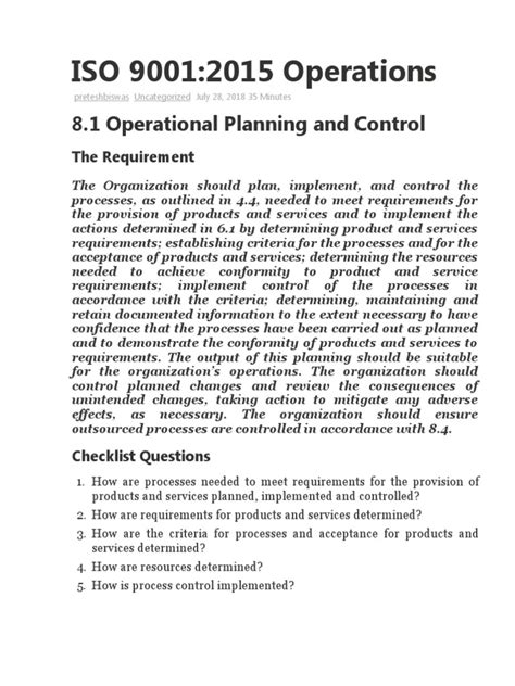 8 1 Operational Planning And Control Pdf Verification And Validation Quality Management System