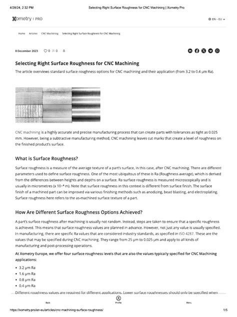 Selecting Right Surface Roughness For Cnc Machining Pdf