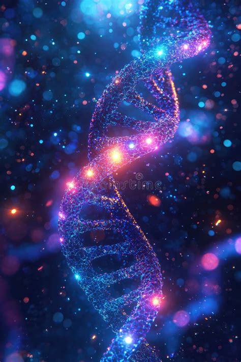 Vibrant Glowing Dna Helix In Cosmic Space With Colorful Light Particles