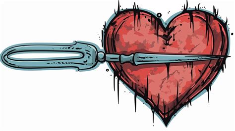 Creative Freehand Textured Cartoon Heart Stabbed By Fork Premium Ai
