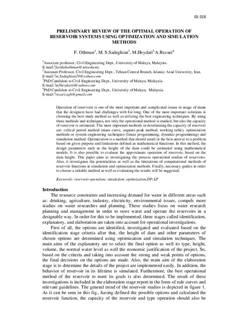 Pdf Preliminary Review Of The Optimal Operation Of Reservoir Systems