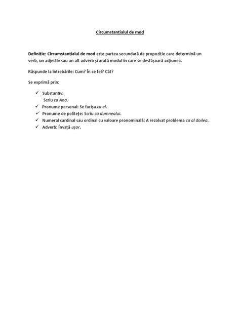 Complementul Circumstantial De Mod Pdf