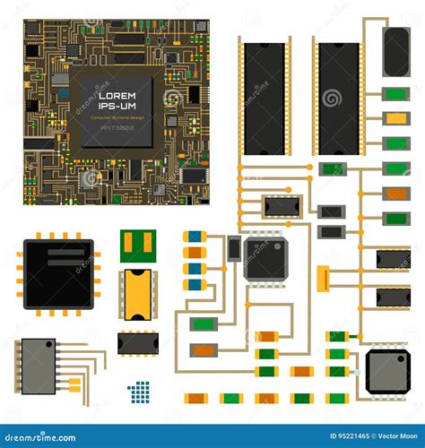 Computer Chip Technology Processor Circuit Motherboard Information System Vector Illustration