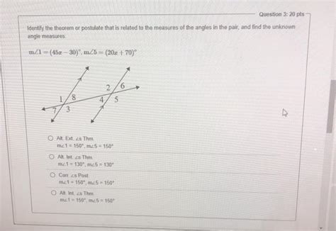 Solved Question 3 20 Pts Identify The Theorem Or Postulate