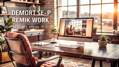 Modern Remote Work Setup With Text In Border Frame On Desk And Chair Emphasizing Comfort And