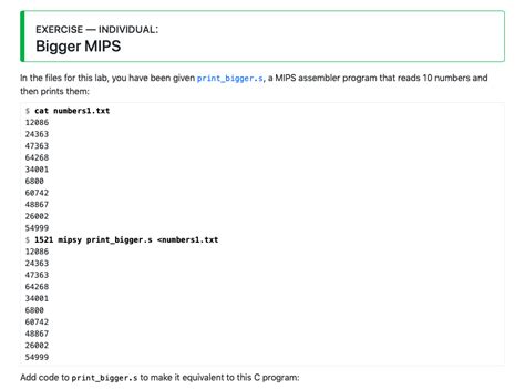 Solved EXERCISE INDIVIDUAL Bigger MIPS In The Files For Chegg Com