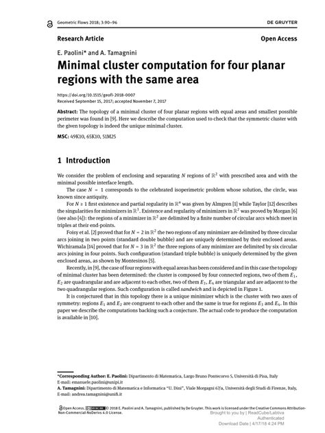 Pdf Minimal Cluster Computation For Four Planar Regions With The Same