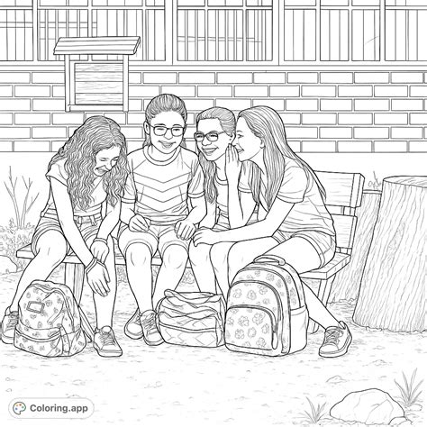 Friends At School Bench Coloring App