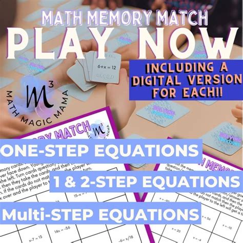 Solving Equations Memory Game Plus Digital Version By Math Magic Mama