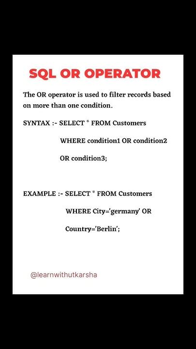 Or Operator In Sql Operatorshortsvideo Shorts Youtubeshorts
