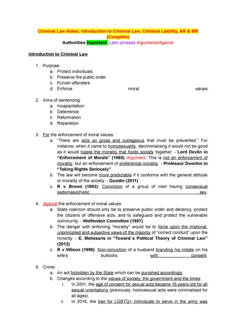 Criminal Law Notes Introduction Liability AR MR Complete Criminal Law Notes
