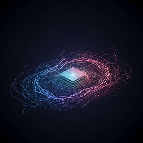 A Digital Illustration Features A Stylized Microchip Or Processor At