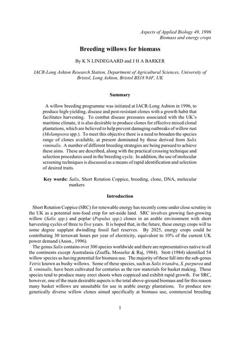 Pdf Breeding Willows For Biomass