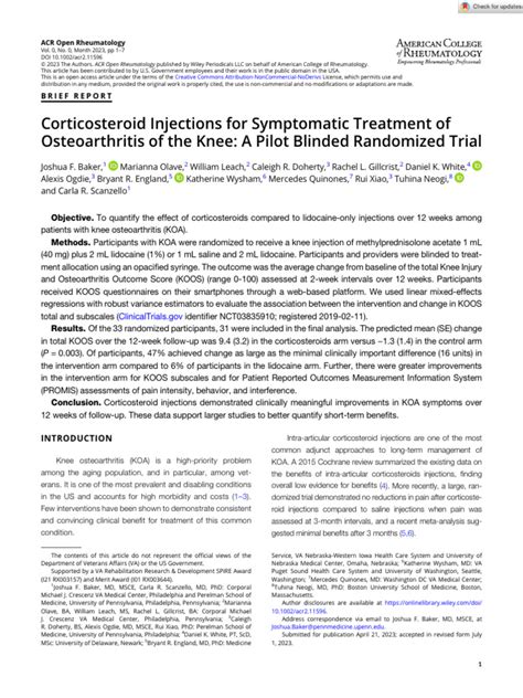 Corticosteroid Injections For Symptomatic Treatment Of Osteoarthritis Of The Knee A Pilot