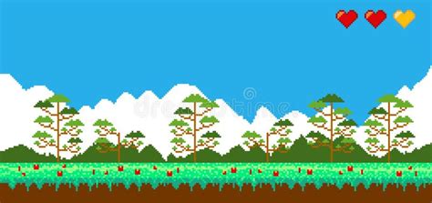 Pixel Art Game Background Retro 8 Bit Video Game Interface Old Compute Pixel Art Banner Of