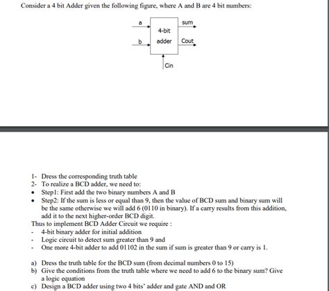 Consider A 4 Bit Adder Given The Following Figure Where A And B Are 4