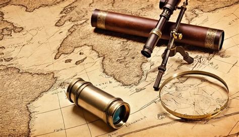 Premium Photo Compass Telescope And The Book On The Old Map