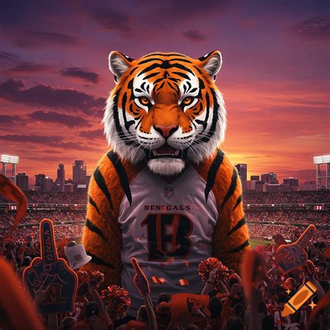 A Photorealistic Tiger Wearing A Cincinnati Bengals Jersey Stands In A