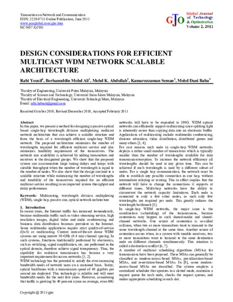 Pdf Design Considerations For Efficient Multicast Wdm Network