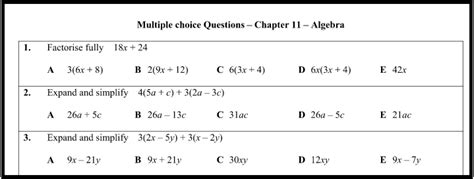 multiple alternative questions mathematics basics