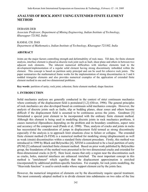 Pdf Analysis Of Rock Joint Using Extended Finite Element Method