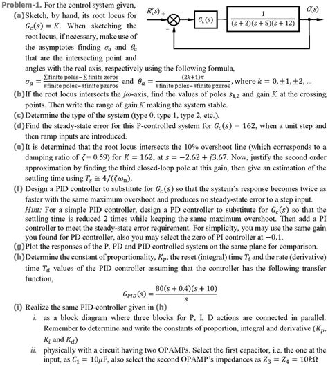 Solved Problem 1 For The Control System Given A Sketch By Hand