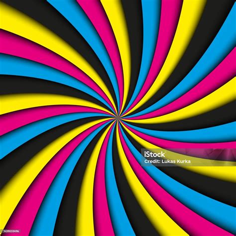 Cmyk 추상 소용돌이 배경입니다 네 가지 Cmyk 색상의 벡터 그림입니다 시안 마젠타 옐로우 및 블랙 화려한 밝은 패턴 0명에 대한 스톡 벡터 아트 및 기타 이미지