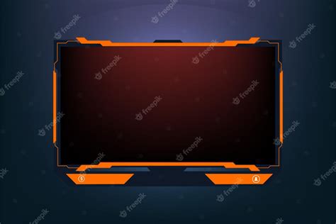 주황색 모양과 온라인 버튼이 있는 독창적인 디스플레이 프레임 테두리 장식 어두운 배경의 미래 지향적인 게임 화면 패널 디자인 온라인 게이머를 위한 라이브 스트리밍 프레임
