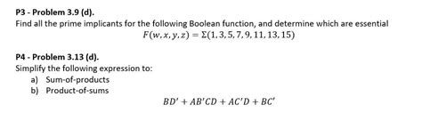 Solved P Problem D Find All The Prime Implicants Chegg