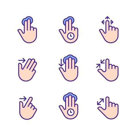 Multitouch Gestures Pixel Perfect Rgb Color Icons Set Touchscreen