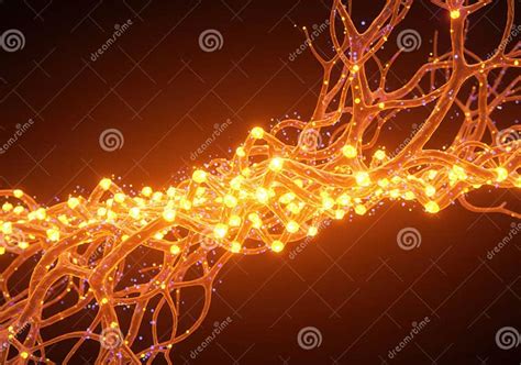 Glowing Neural Network Connections With Orange Illuminated Synapses Stock Image Image Of Flow