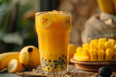 Premium Photo Banana Bubble Tea In Glass