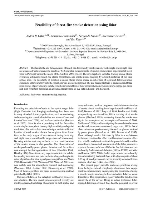 Pdf Feasibility Of Forest Fire Smoke Detection Using Lidar