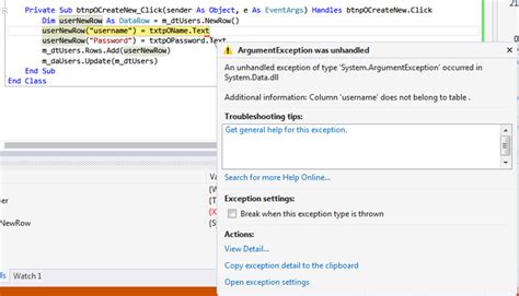 Vb Net Data Column Not Exist False Error VB Stack Overflow