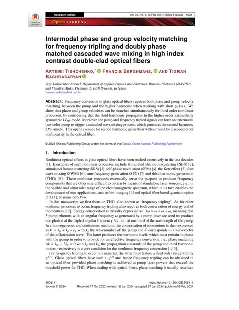 Pdf Intermodal Phase And Group Velocity Matching For Frequency