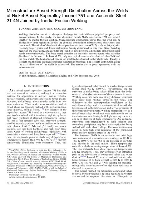 Pdf Microstructure Based Strength Distribution Across The Welds Of Nickel Based Superalloy