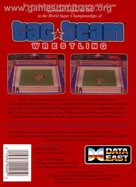 Tag Team Wrestling Nintendo NES Artwork Box Back