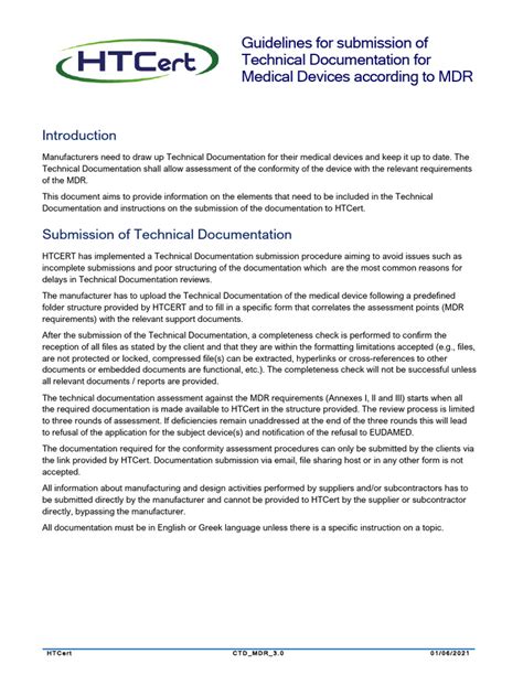 Guidelines For Submission Of Technical Documentation For Medical Devices Download Free Pdf