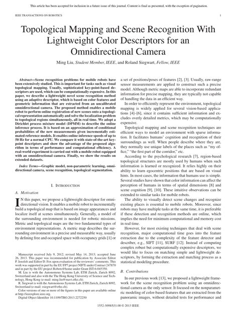 Pdf Topological Mapping And Scene Recognition With Lightweight Color Descriptors For