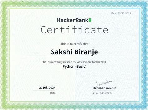 passed python basic assessment on hackerrank sakshi biranje posted