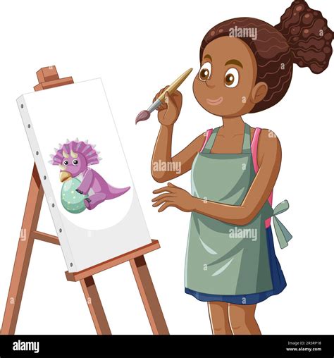 Teenage Girl Creating Art On Canvas Illustration Stock Vector Image